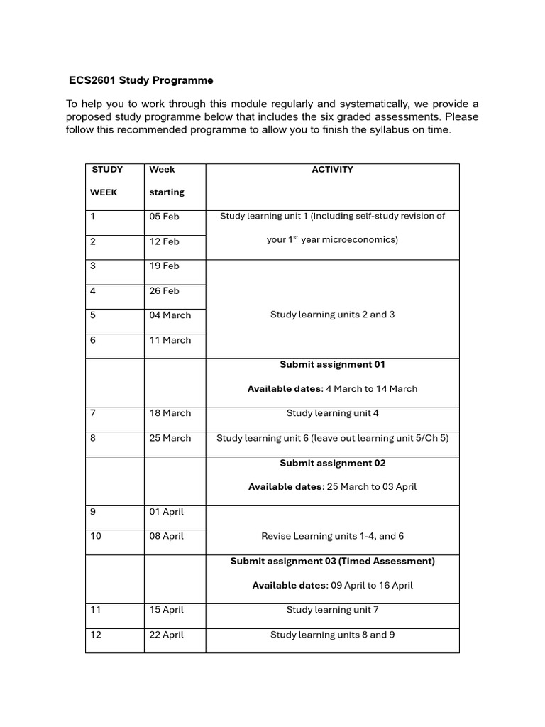ECS2601 2024S1 Study Programme | PDF