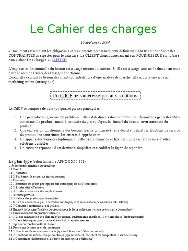 Le Cahier Des Charges | PDF | Informatique et technologies de l ...