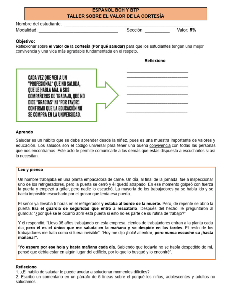 Valor de la Cortesía en la Convivencia | PDF | Relaciones personales ...