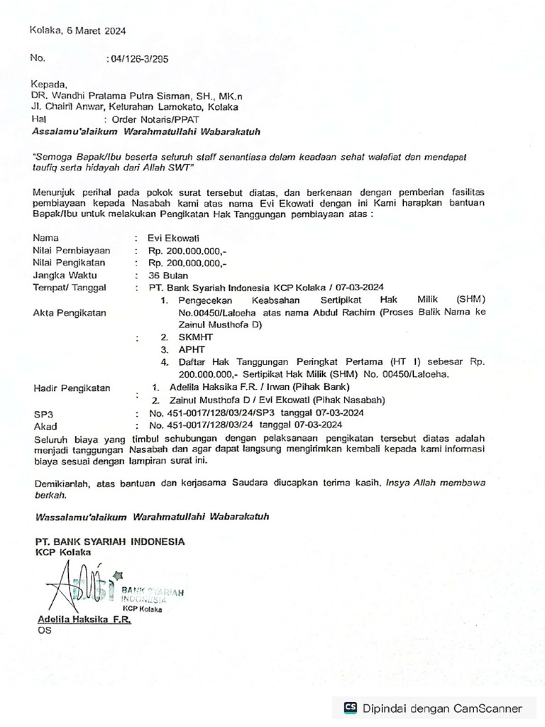 Order Notaris Evi Ekowati | PDF