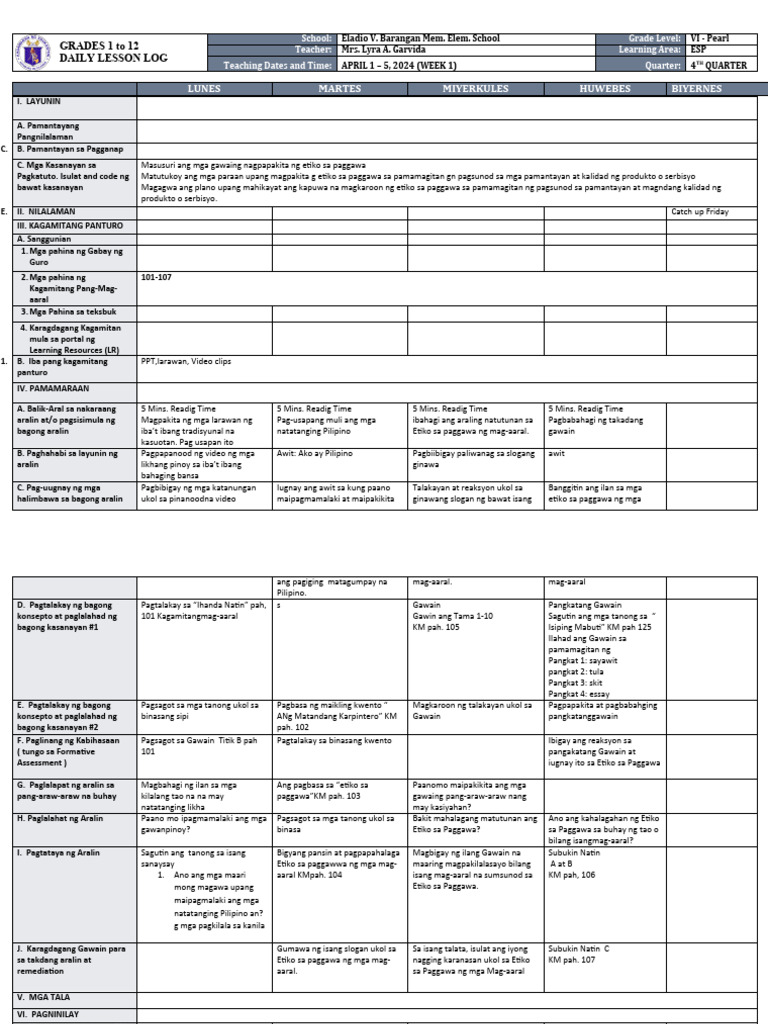 DLL - Esp 6 - Q4 - W1 | PDF