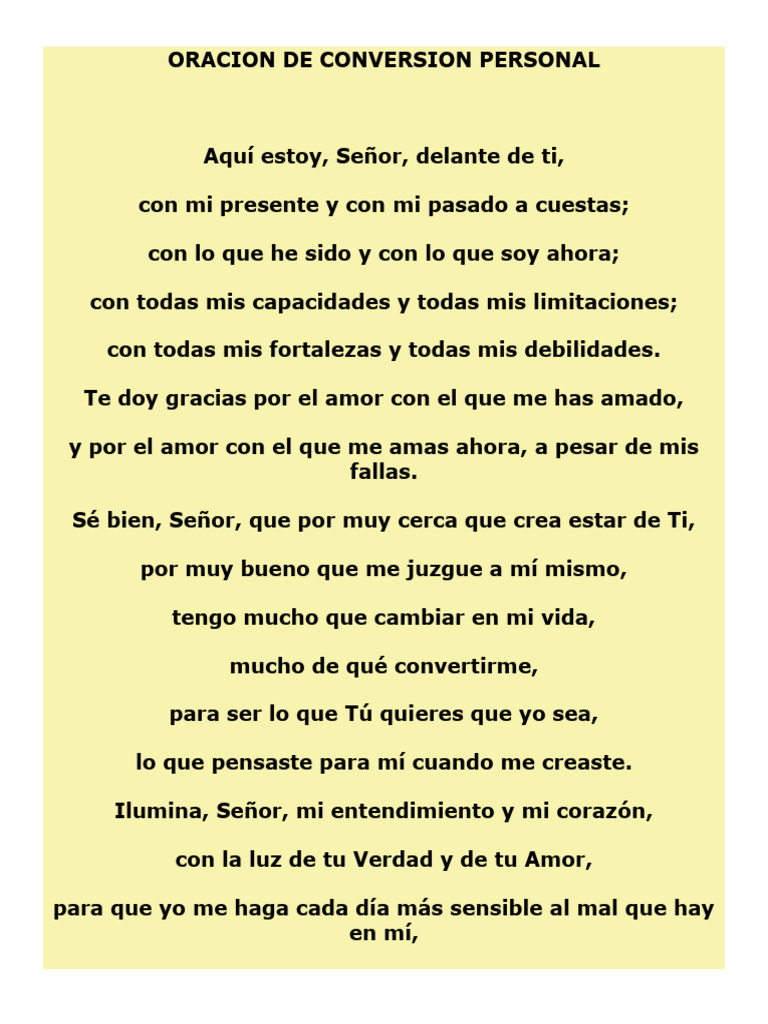 ORACION DE CONVERSION PERSONA y Vs LAS DIFICULTADES | PDF | Amor | Oración