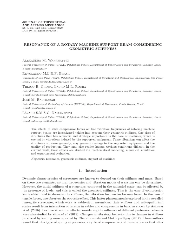 Resonance of A Rotary Machine Suppo | PDF | Resonance | Beam (Structure)
