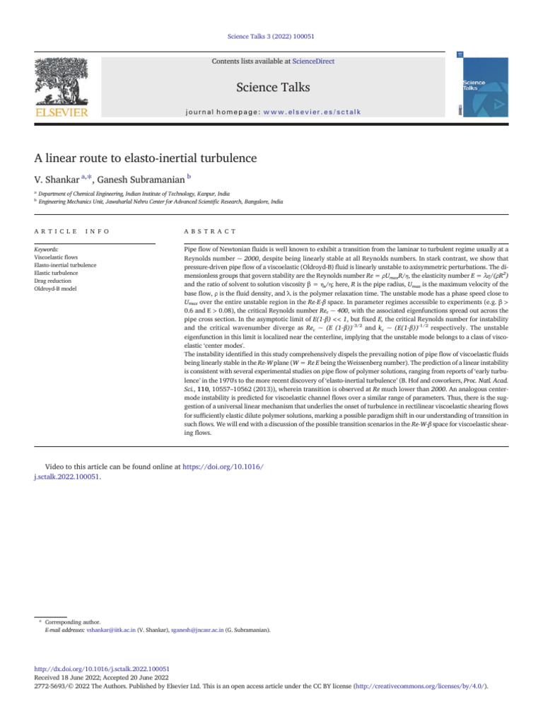 Elasto-Inertial Turbulence in Pipe Flow | PDF | Reynolds Number ...
