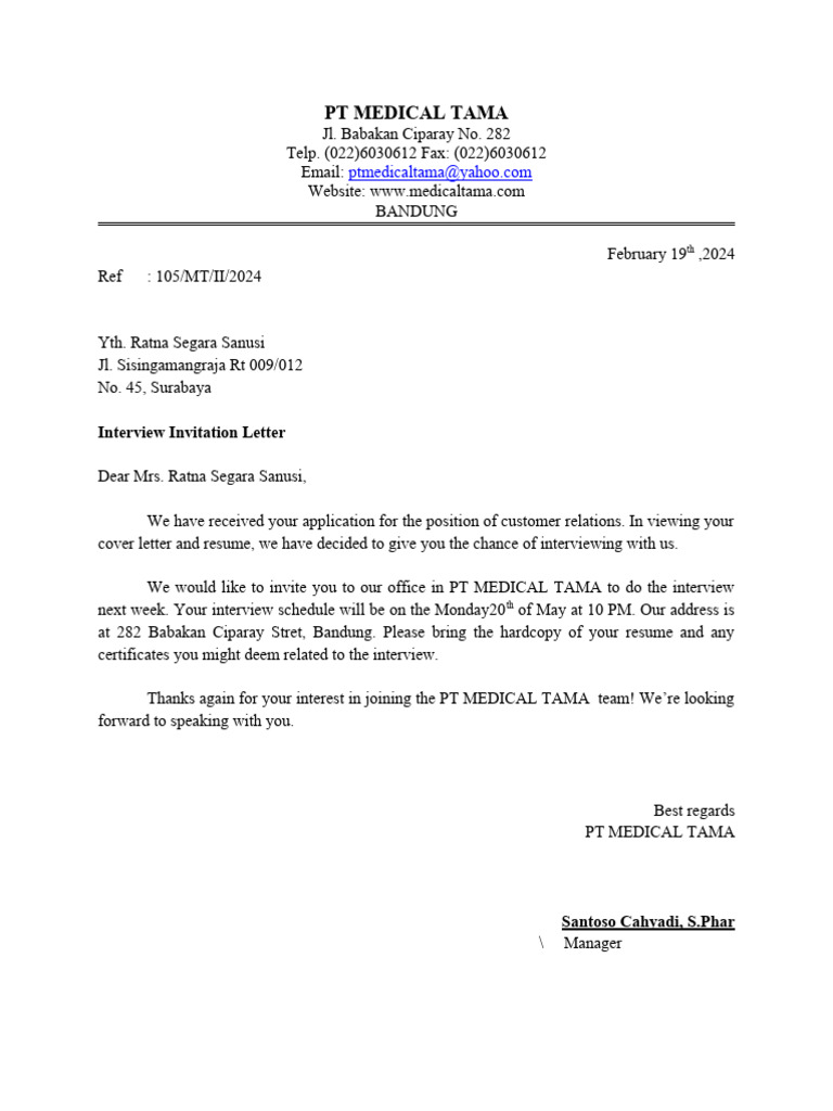 Surat Interview B.inggris Amel | PDF