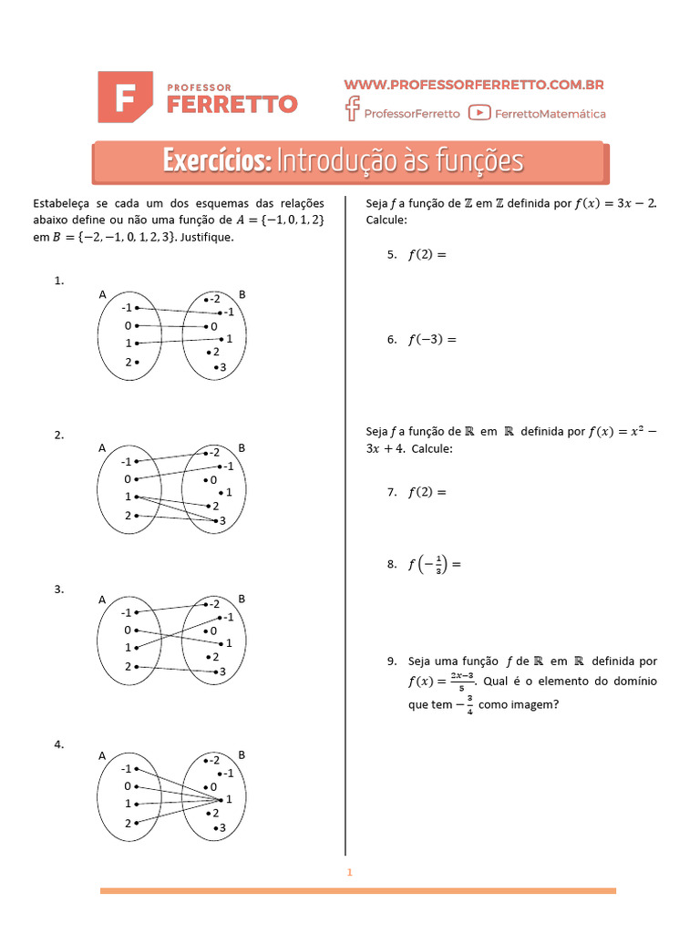 Introdução às Funções: Exercícios 9º Ano | PDF | Função (Matemática ...