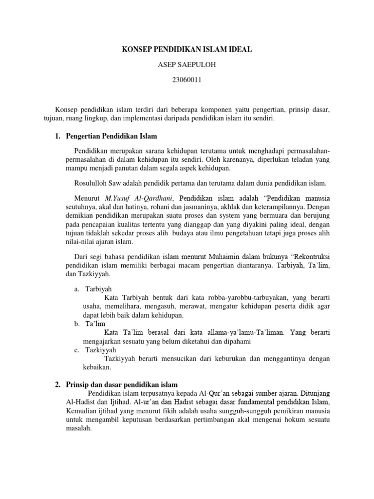 Asep Saepuloh-UTS Konsep Pendidikan Islam Ideal (Dr. Nashruddin Syarief, S.S., M.PD) | PDF
