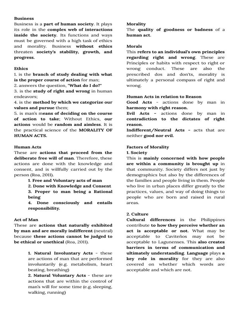 Business Ethics Reviewer | PDF | Utilitarianism | Morality