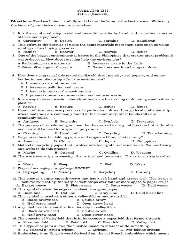 TLE Exam 3rd | Download Free PDF | Origami | Weaving