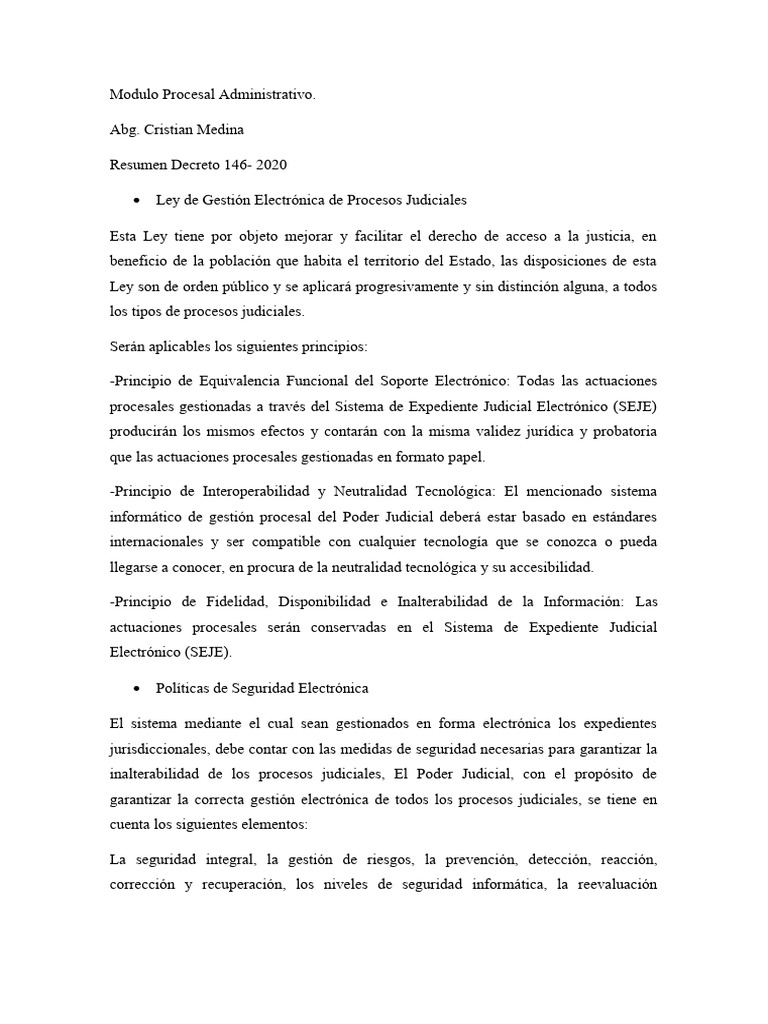 Resumen Decreto 146 - 2020 | PDF | Ley procesal | La seguridad informática