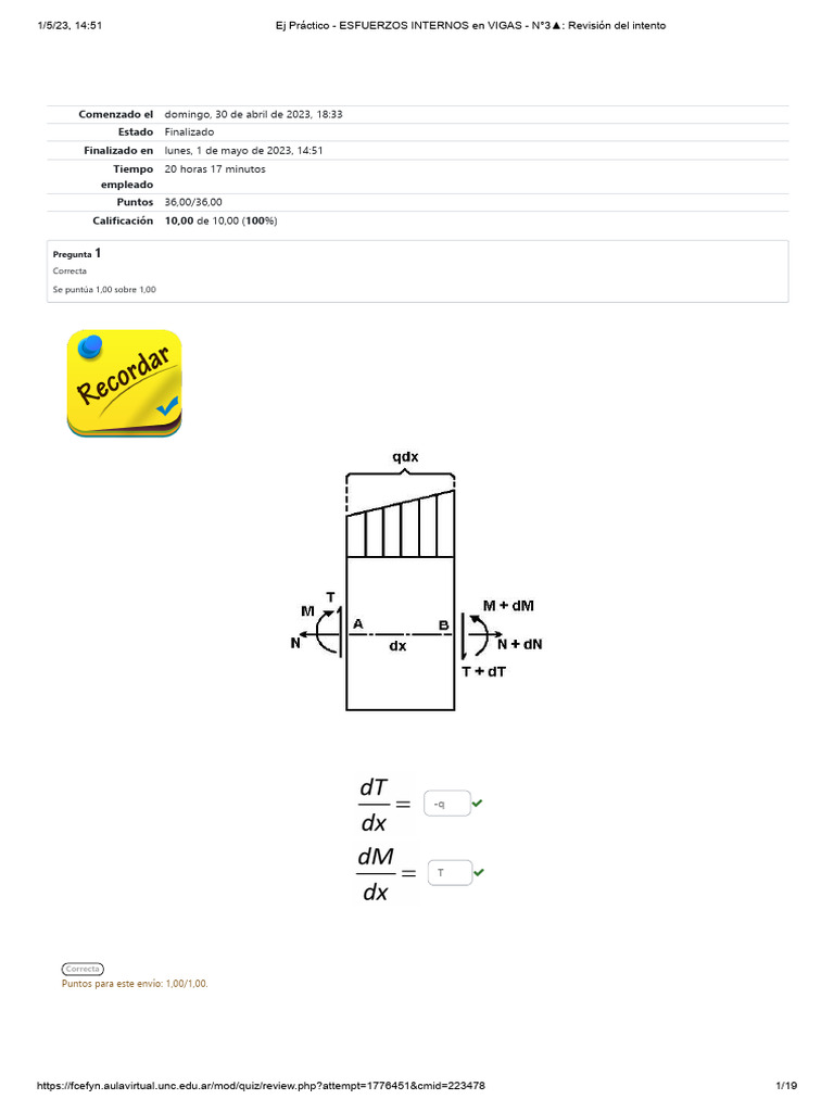 Ej Práctico - ESFUERZOS INTERNOS en VIGAS - N°3 - Revisión Del Intento | PDF | Viga (Estructura ...