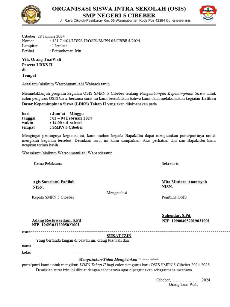 Surat Ijin LDKS 2 | PDF