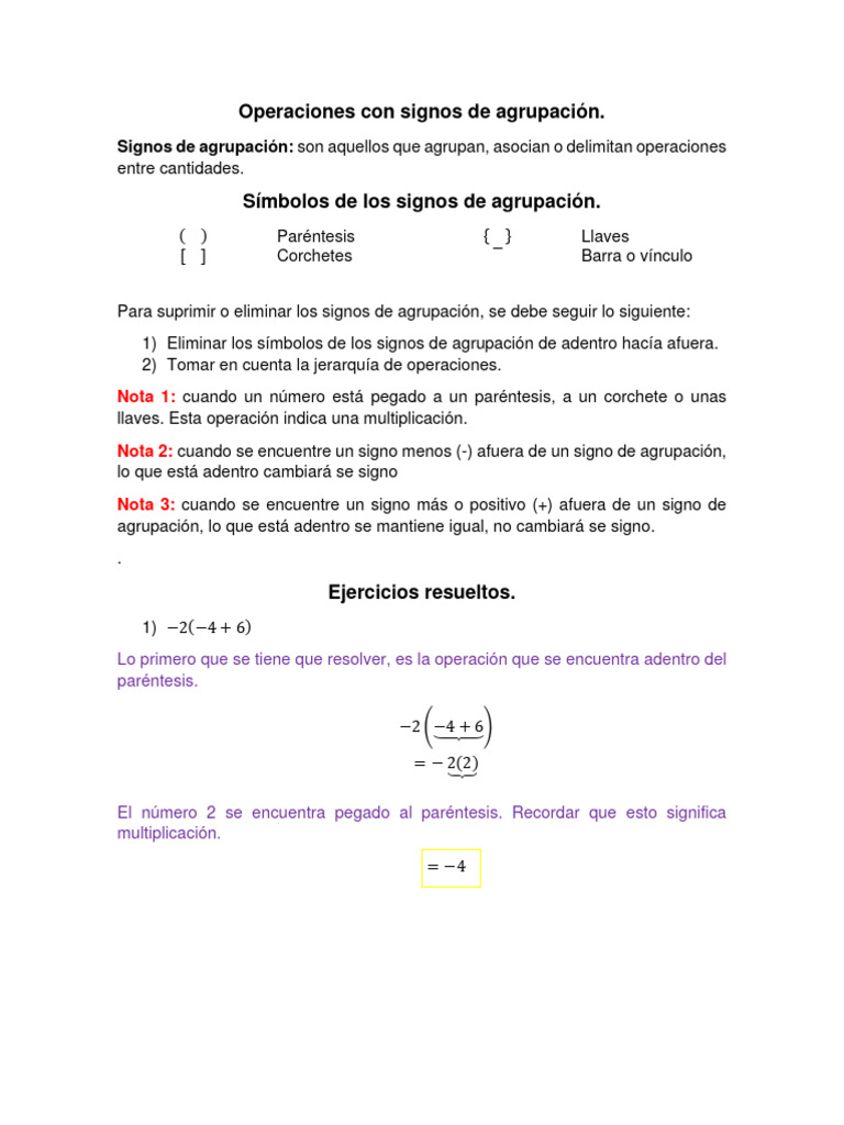 Ejercicios Resueltos de Signos de Agrupación | PDF | Notación ...