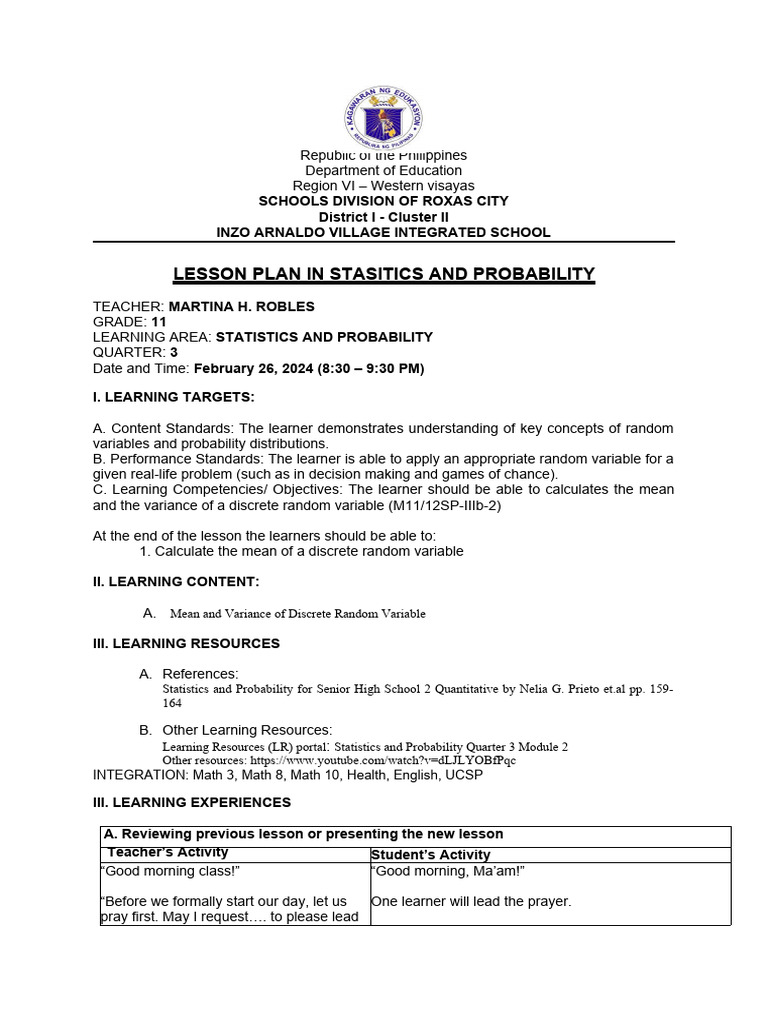 Statistics and Probabilty CO1 (COT) 2024 | PDF | Probability Distribution | Random Variable