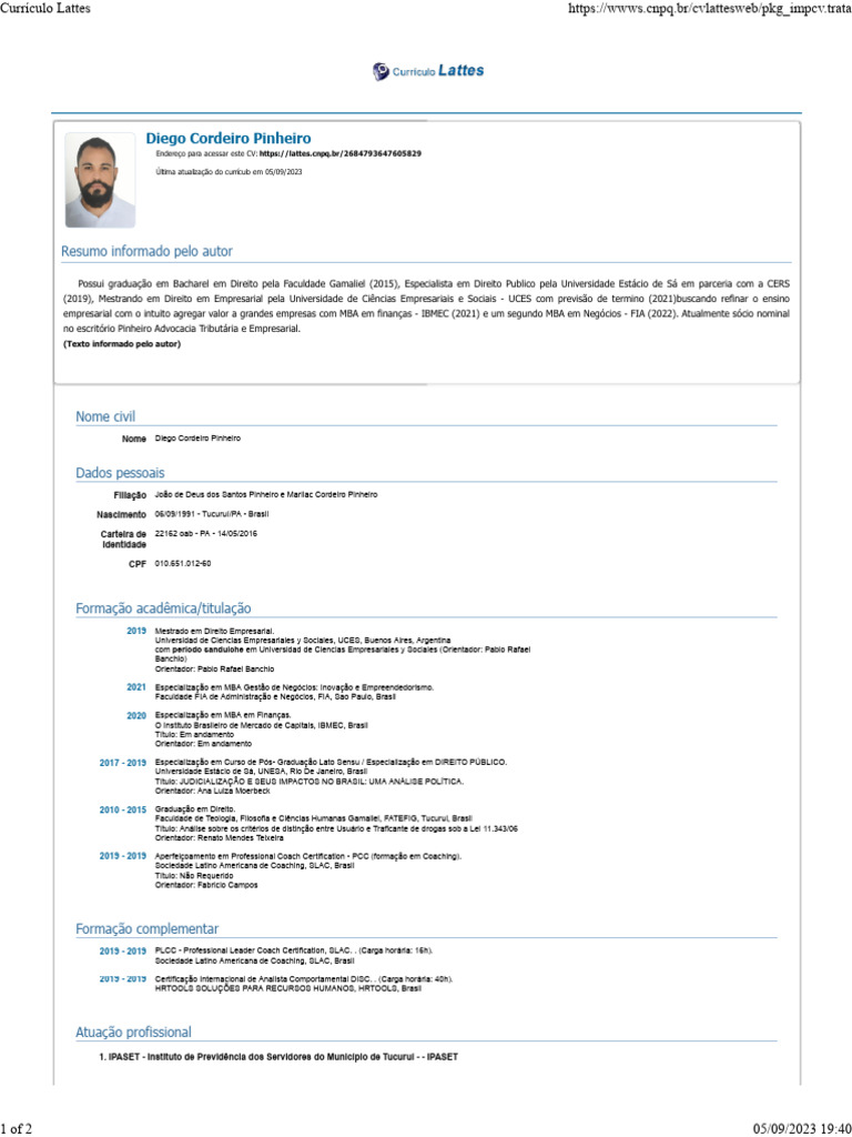Currículo Lattes Atualizado | PDF | Advogado