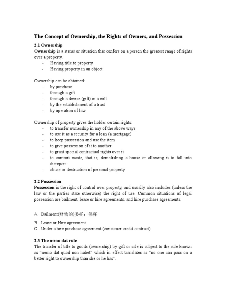 The Concept of Ownership | PDF | Possession (Law) | Ownership