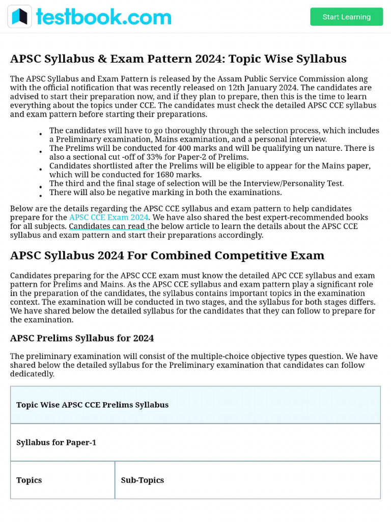 APSC Syllabus & Exam Pattern 2024 - Topic Wise Syllabus | PDF