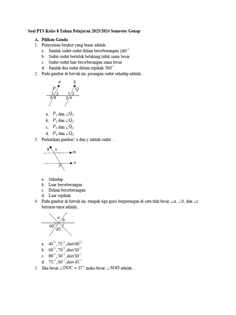 Soal PTS Matematika Kelas 8 2023/2024 | PDF