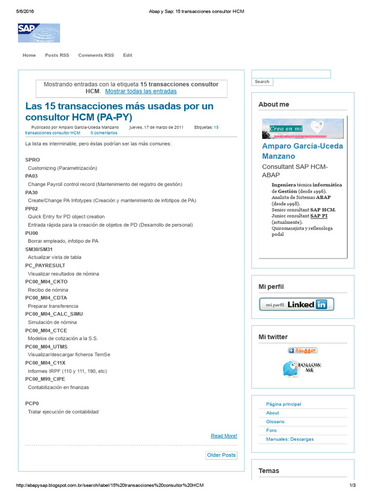 Transacciones Consultor HCM PA PY | PDF | Arquitectura de sistemas | Sap Se