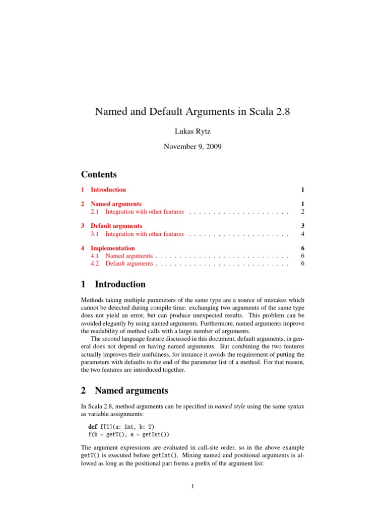 Named And Default Arguments In Scala 28 Lukas Rytz November 9 2009 Pdf Parameter
