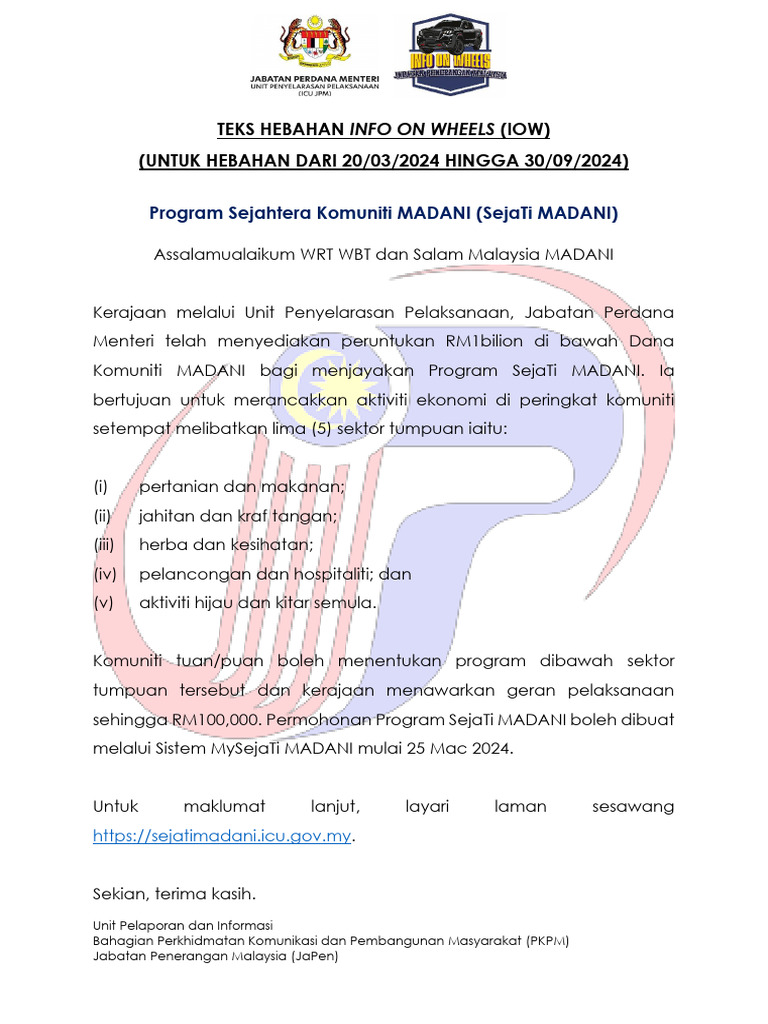 Teks Hebahan IOW Bagi Program SejaTi MADANI | PDF