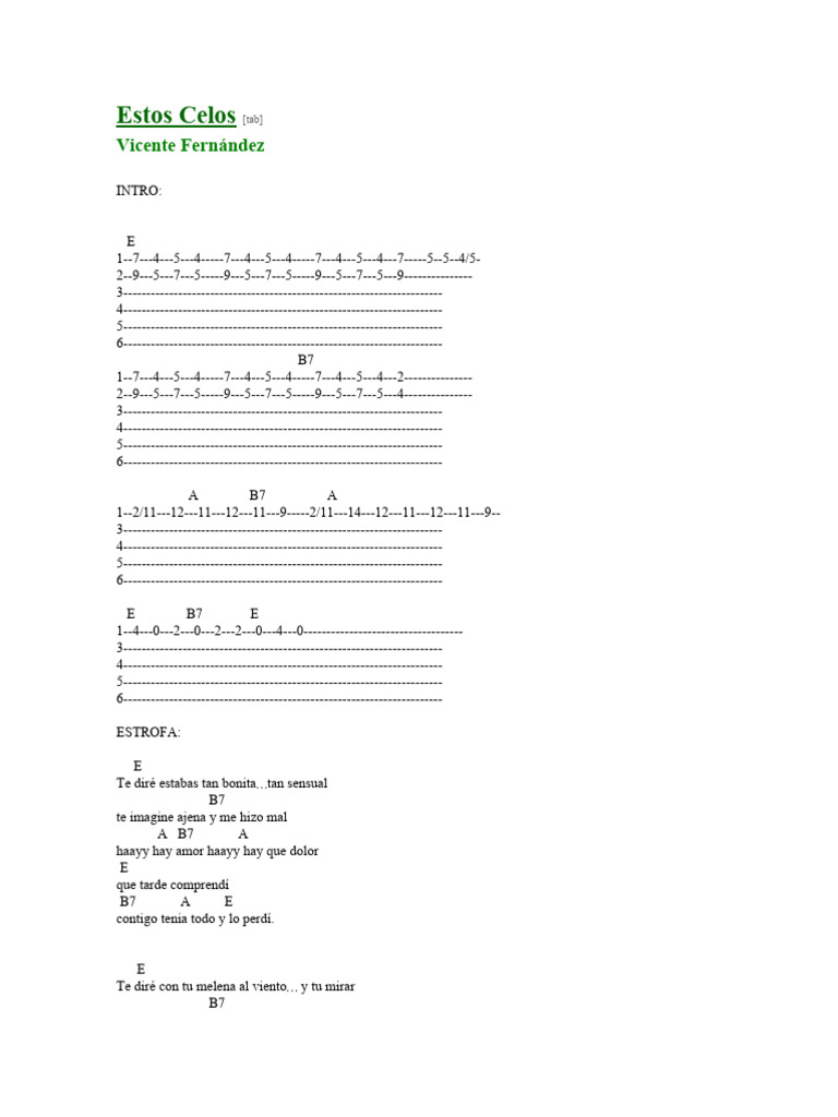 Estos Celos-Tablatura | PDF