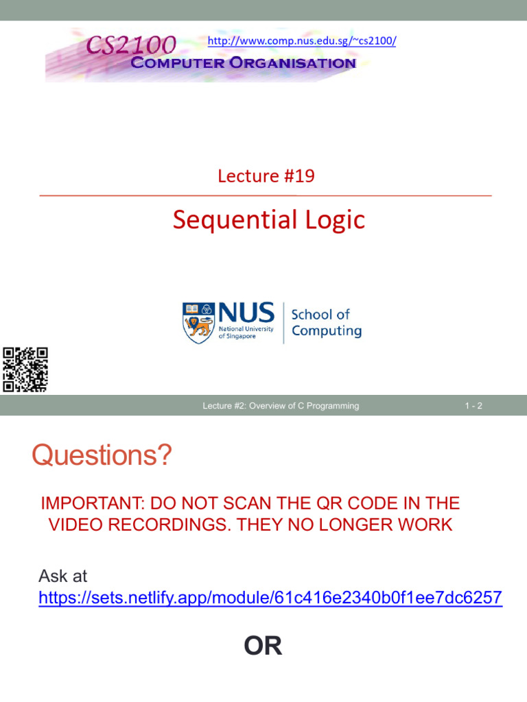 Lect19 Sequential Logic Part 2 Pdf Logic Gate Digital Technology 