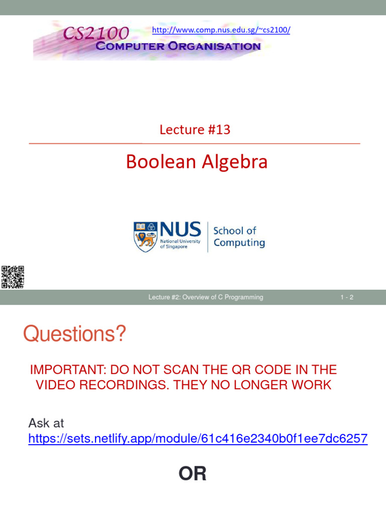 Lect13 Boolean Algebra Full Pdf Boolean Algebra Teaching Mathematics