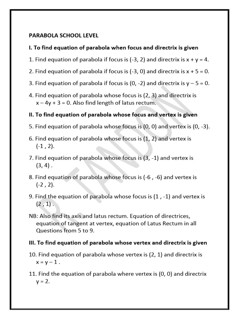 Parabola School Level | PDF | Elementary Geometry | Euclidean Geometry