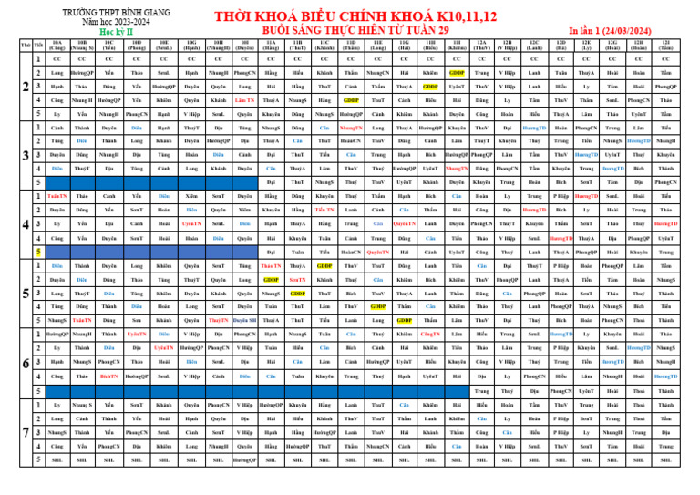 FILE - TKB KÌ 2 Tuần 28 (2023-2024) | PDF