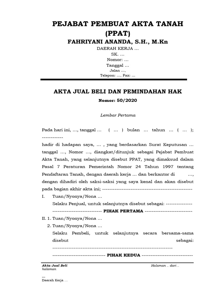 Akta Jual Beli Dan Pemindahan Hak | PDF