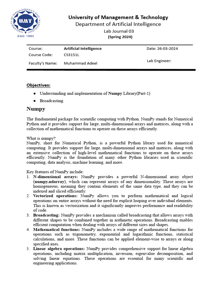 Lab-3 AI | PDF | Matrix (Mathematics) | Numerical Analysis