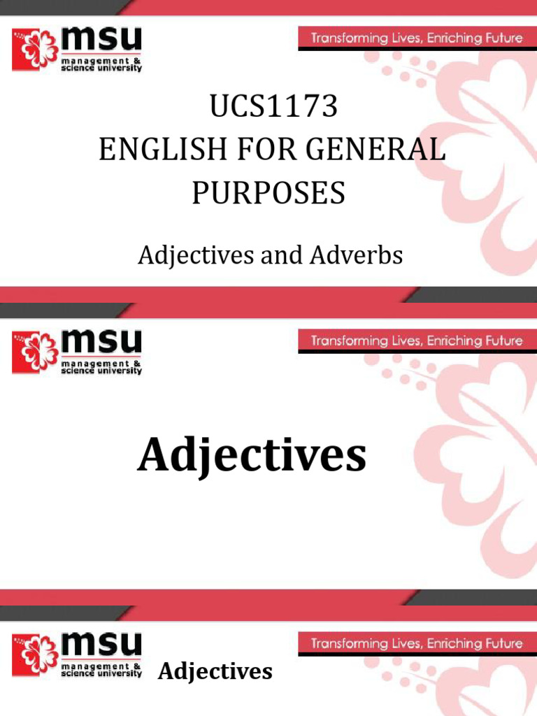 UCS1173 English For General Purposes Chapter 4 Adjective and Adverb ...