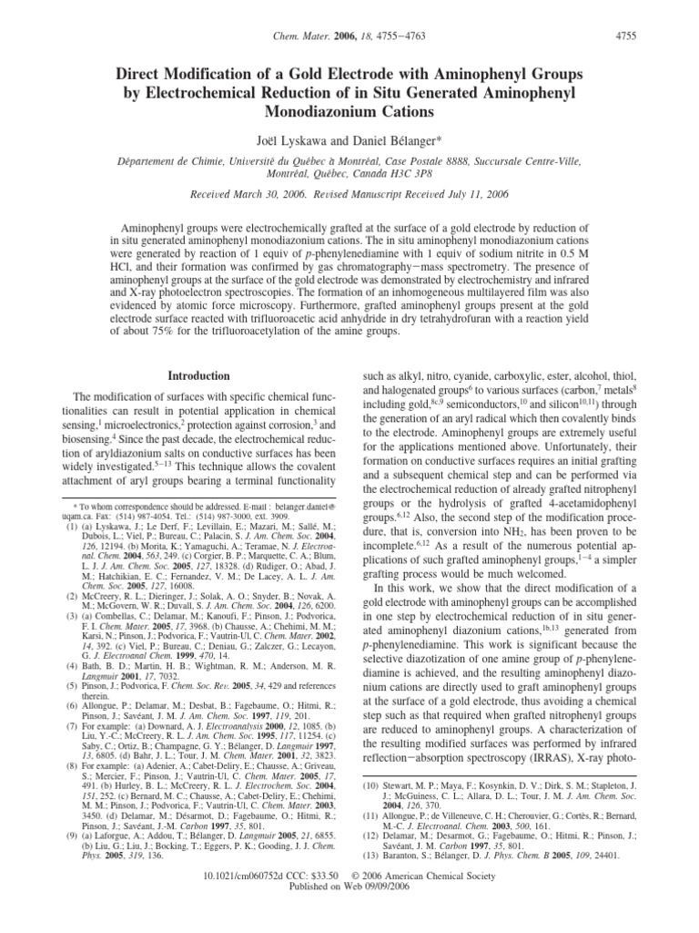 Direct Modification of A Gold Electrode With Aminophenyl Groups by ...