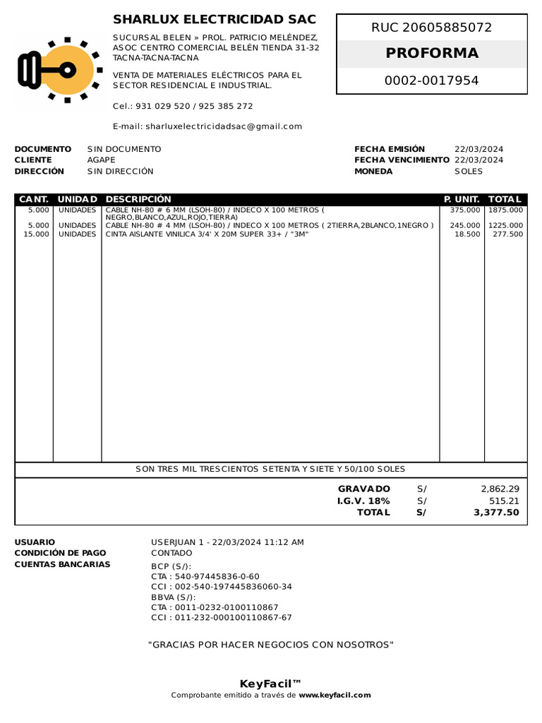 Proforma: Ca Nt. Unida D Descripción P. Unit. Tota L | PDF