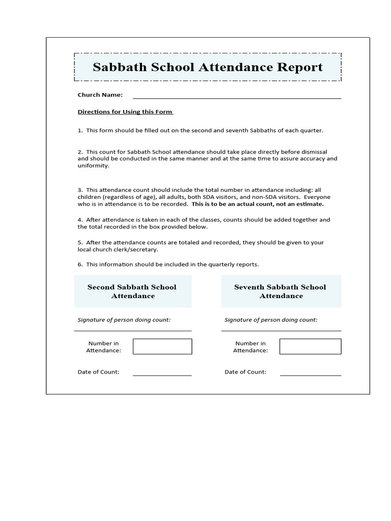 Sabbath School Attendance Report | PDF