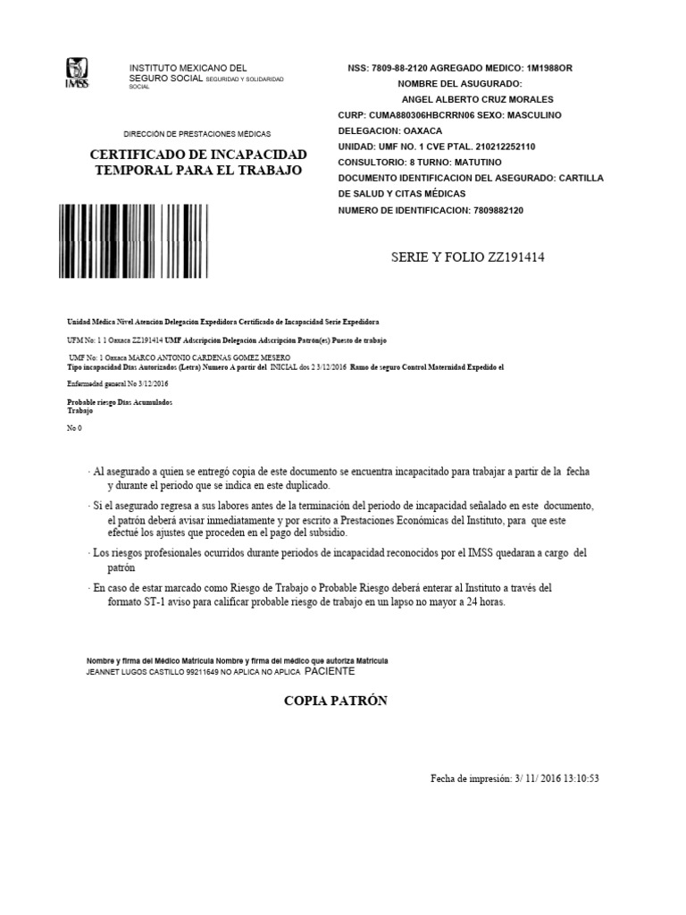 Editable Incapacidad Imss Formato | Descargar gratis PDF | Medicina ...