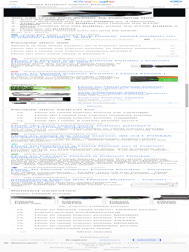 Reset Button Canon Printer | PDF | Printer (Computing) | Canon Inc.