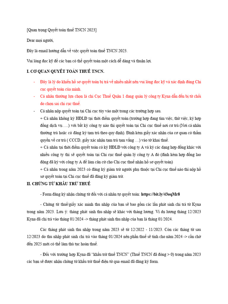 Hướng Dẫn Quyết Toán Thuế TNCN 2023 - GVVN | PDF