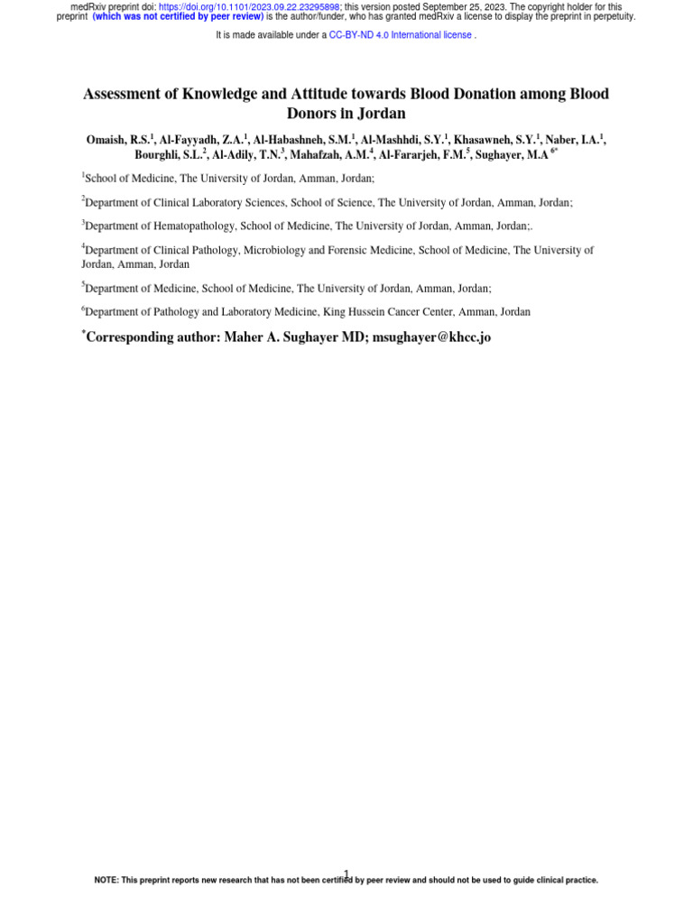 Assessment of Knowledge and Attitude Towards Blood Donation | PDF | Blood Donation | Survey ...