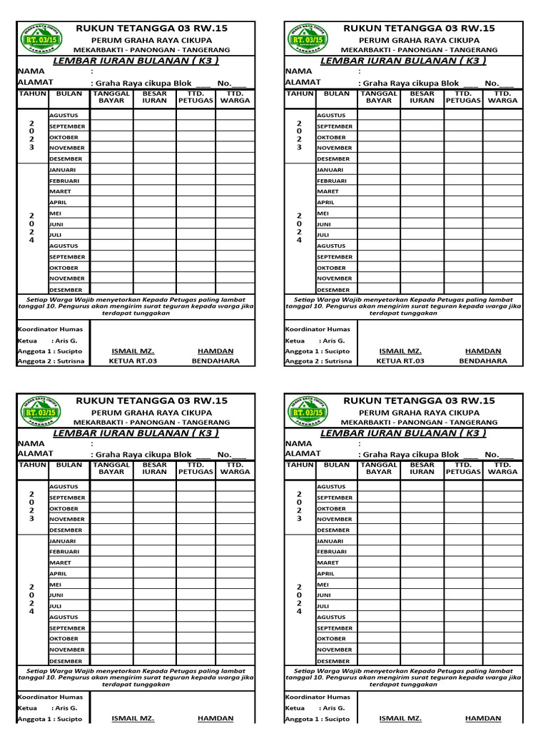 Kartu Iuran Warga | PDF
