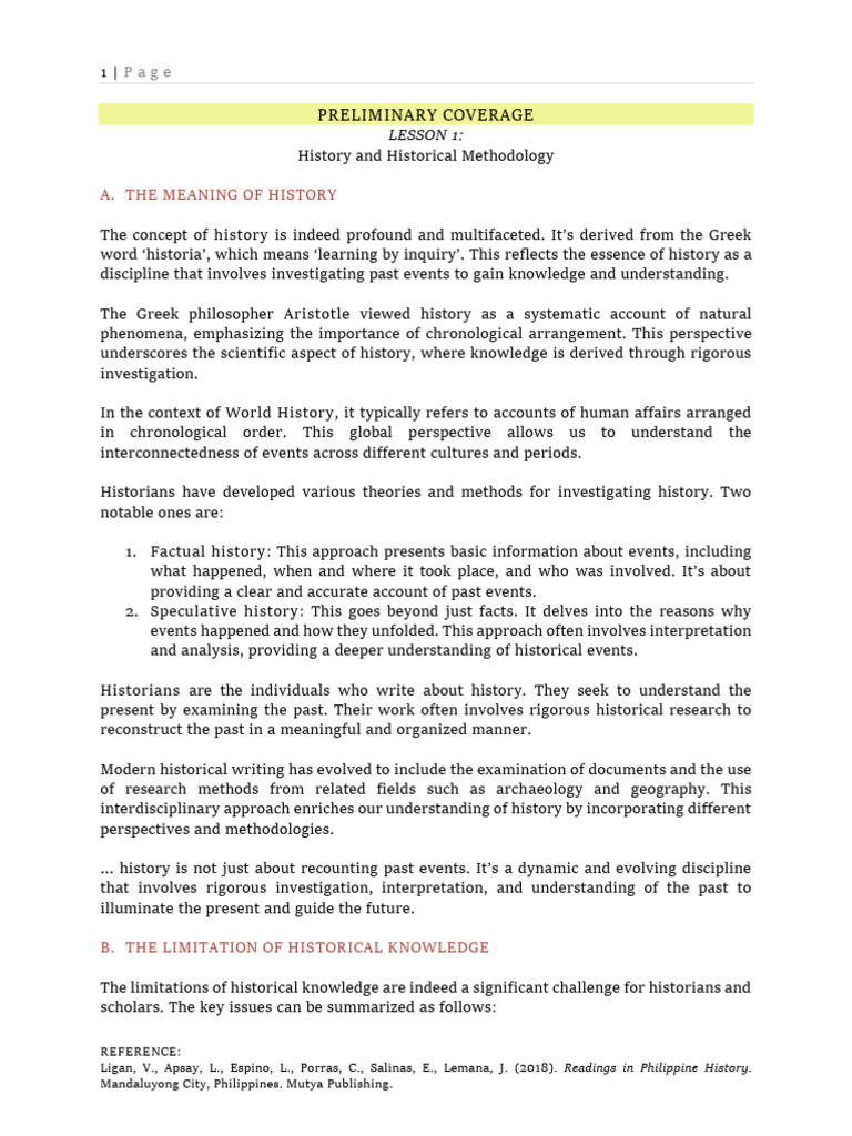 PRELIM RPH Lesson 1 History and Historical Methodoloy | PDF | Historian ...