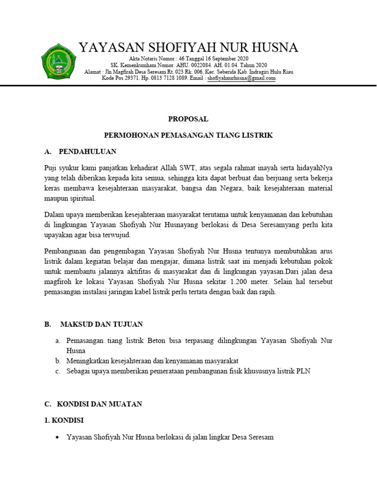 PROPOSAL PENGAJUAN TIANG LISTRIK Terbaru | PDF