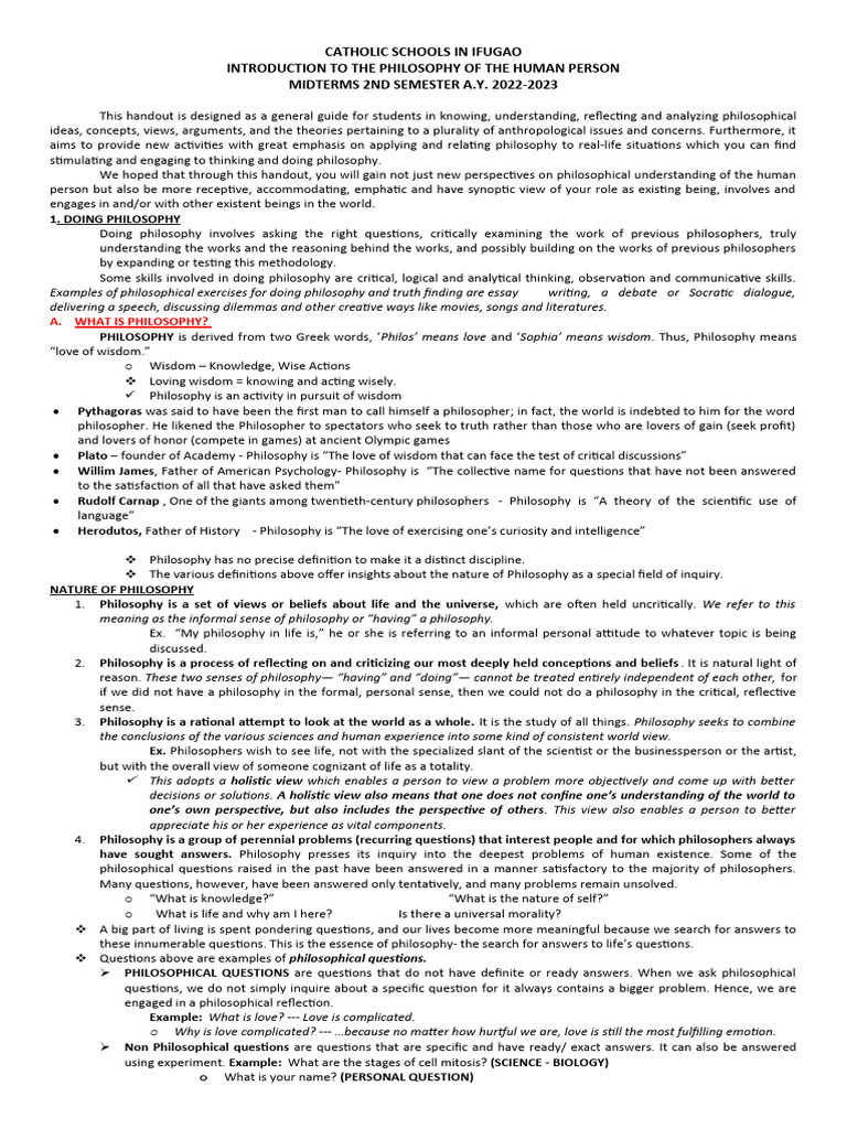 Philo Handout Revised 2 | PDF | Knowledge | Truth