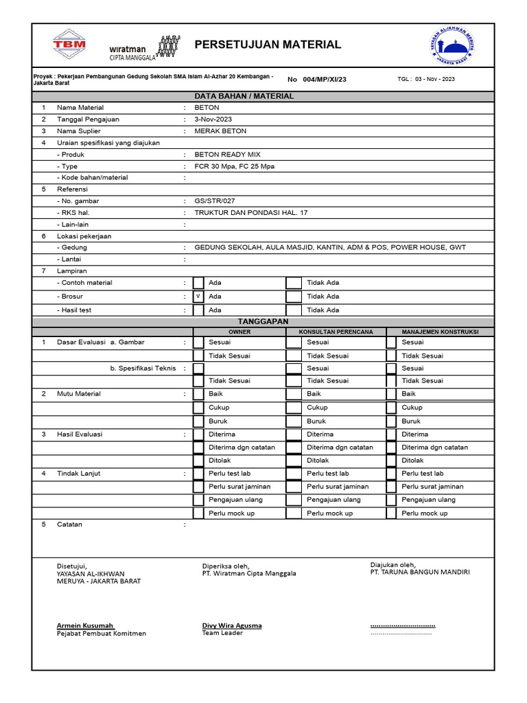 Persetujuan Material | PDF
