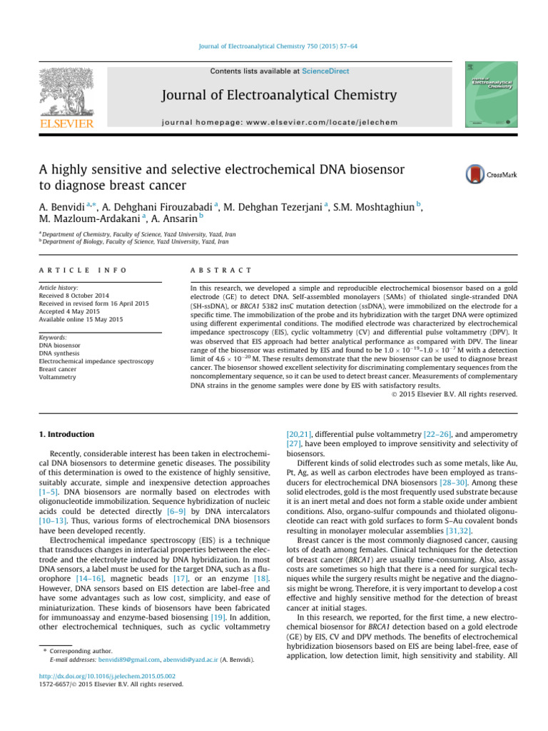Electrochemical DNA Biosensor for Breast Cancer | PDF | Biosensor | Dna