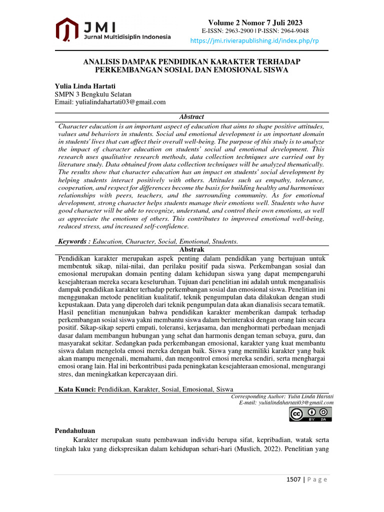 Refrensi Dampak Dan Peran Pendidikan Karakter | PDF | Psychology | Behavioural Sciences