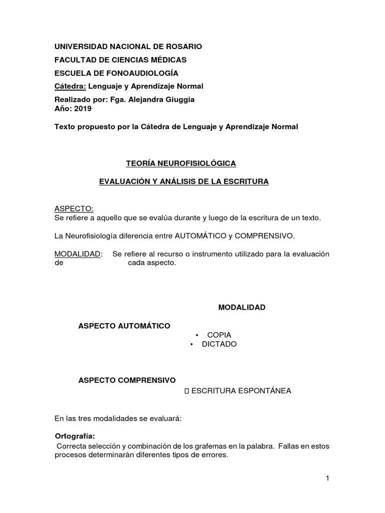 Giuggia A. Evaluación y Análisis de La Ecritura. Teoría ...