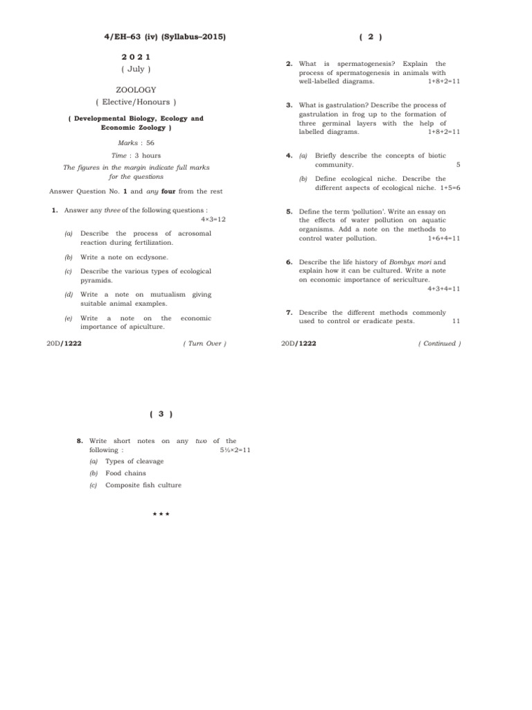 4th sem zoology(2021) | PDF | Ecology | Biology