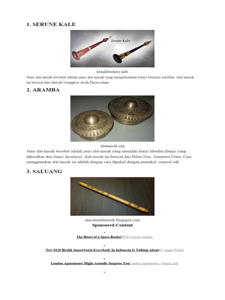 Alat Musik Tradisional Indonesia | PDF | Seni
